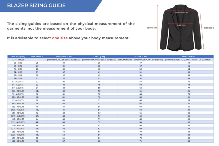 Uniform Hub Size Guide - Uniform Hub Sandton, Uniform Hub Sandton ...